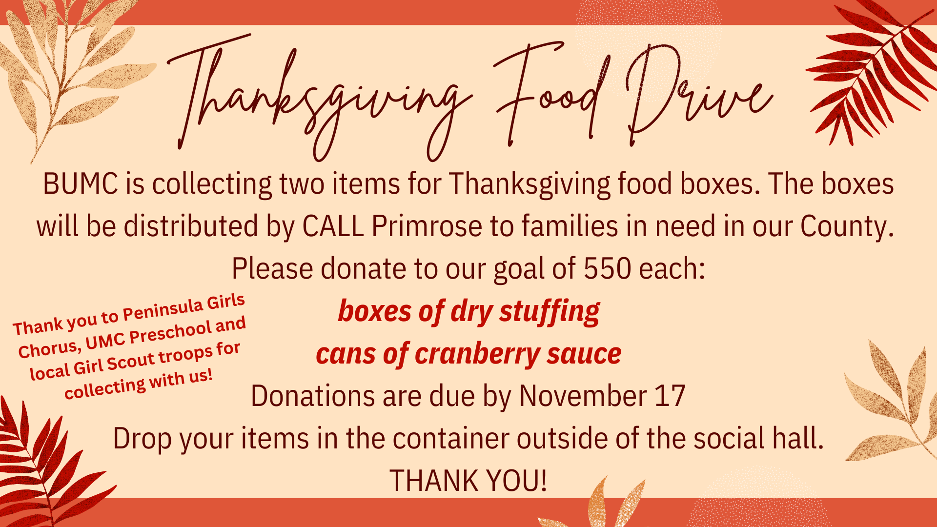 Thanksgiving Food Drive – Burlingame United Methodist Church